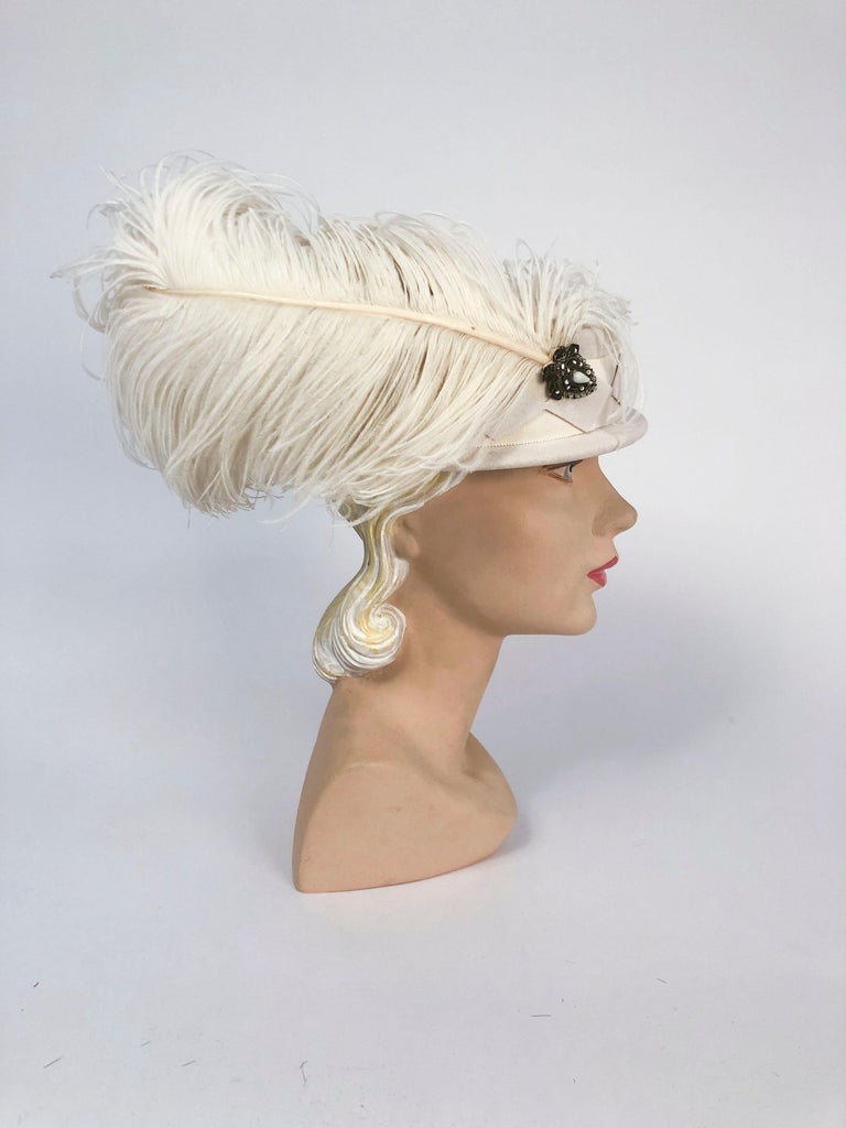 1940s Cream Fur Felt Hat with Wide Hat Band, Diamond Applique and ...