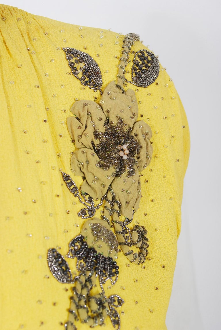 Vintage 1940's De Pinna of New York Lemon Yellow Rayon-Crepe Beaded ...