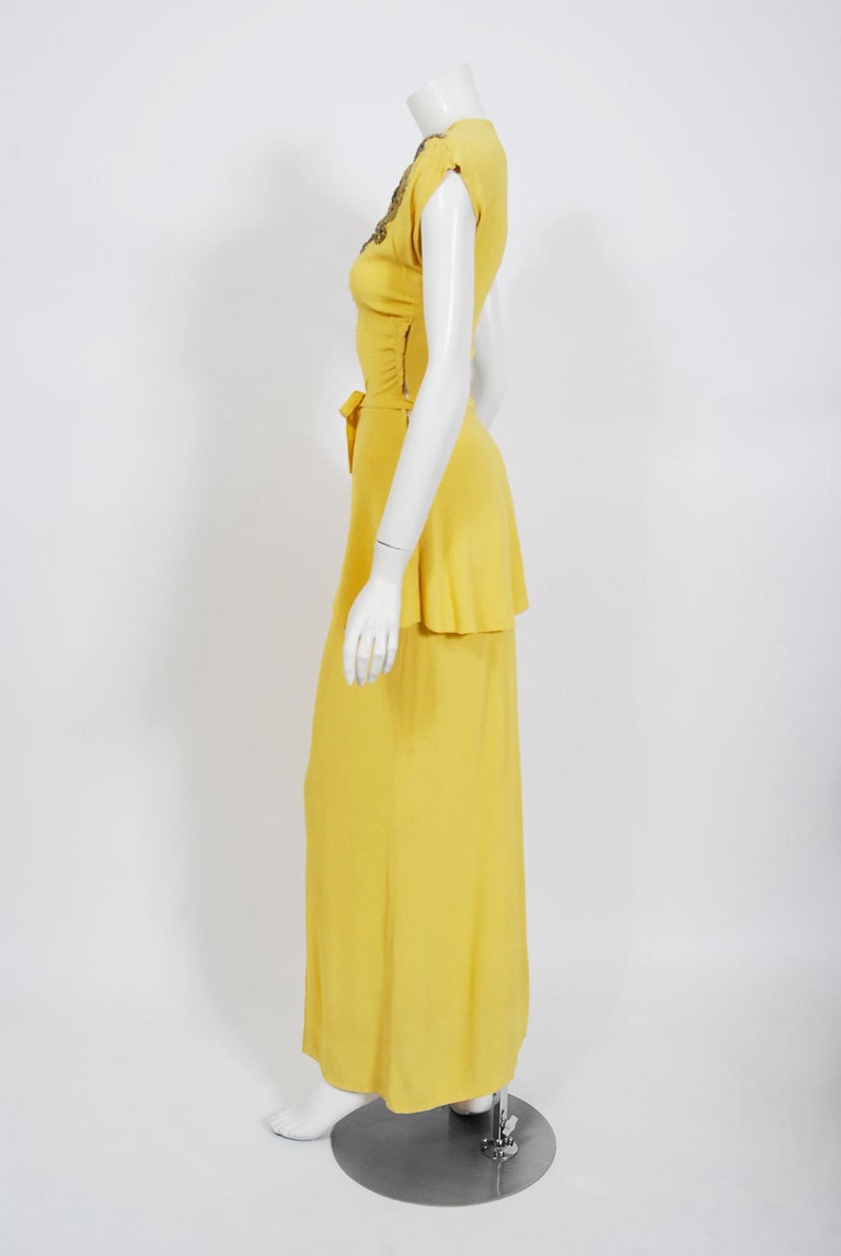 Vintage 1940's De Pinna of New York Lemon Yellow Rayon-Crepe Beaded ...