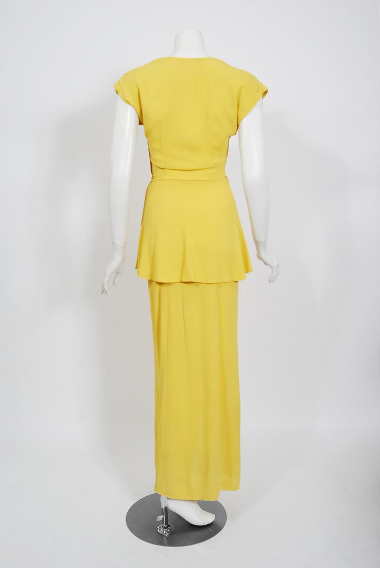 Vintage 1940's De Pinna of New York Lemon Yellow Rayon-Crepe Beaded ...