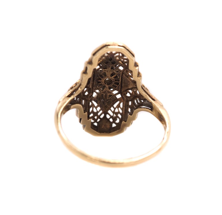 1940s Diamond and 14 Karat Yellow Gold Three-Stone Shield Ring For Sale ...
