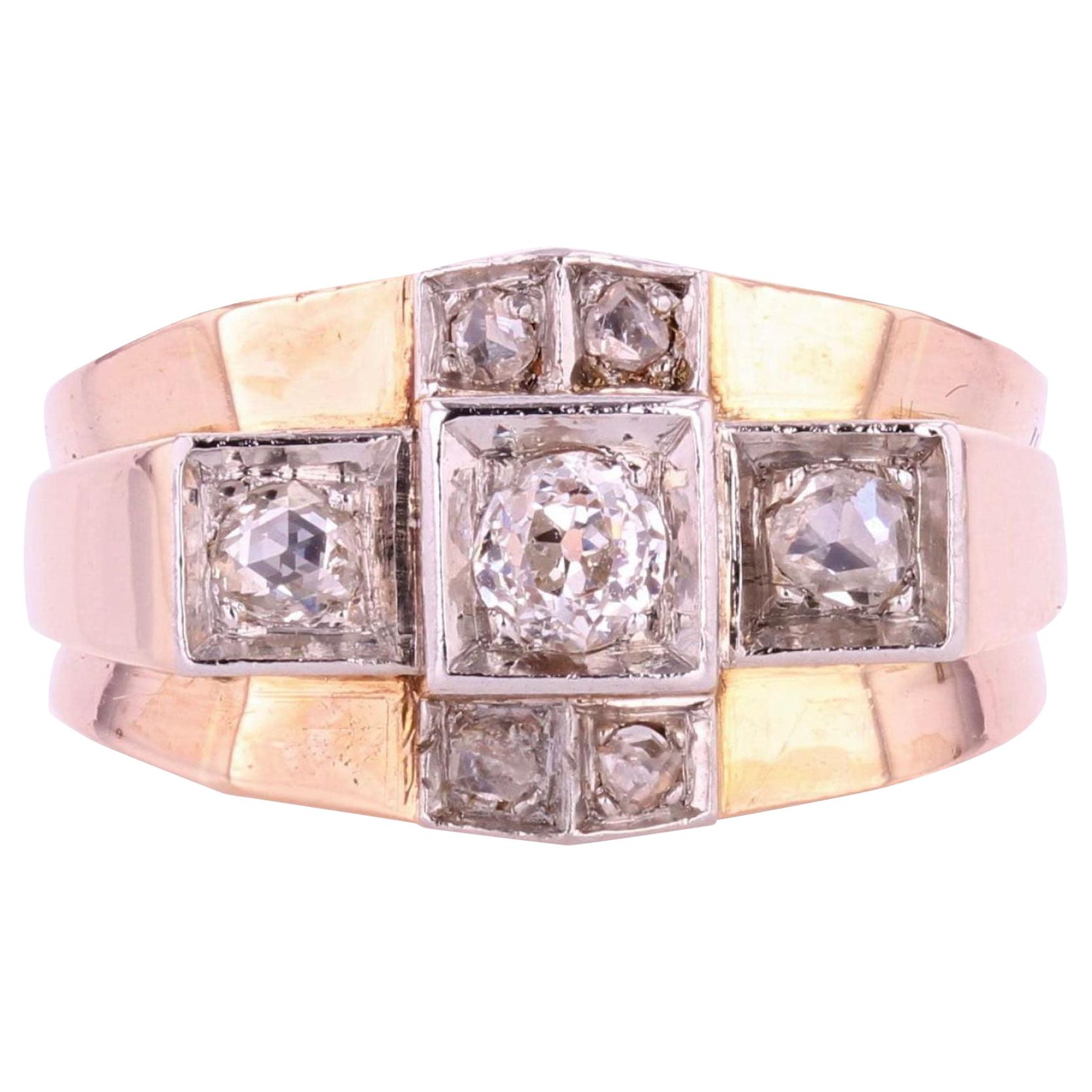 French 1940s Diamonds 18 Karat Yellow Gold Knot Tank Ring For Sale at ...