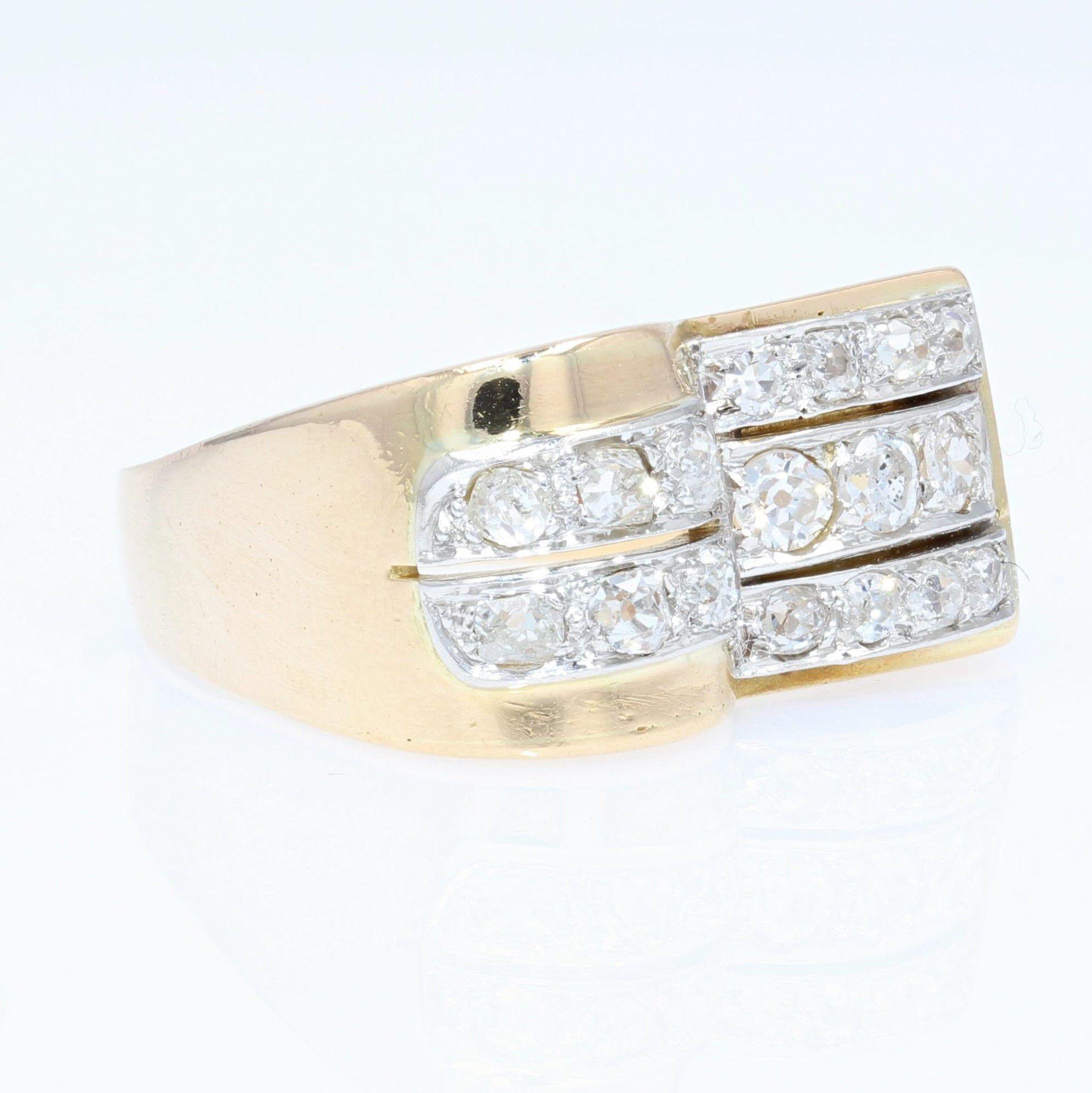 1940s Diamonds 18 Karat Yellow Gold Platinum Asymmetrical Tank Ring For ...