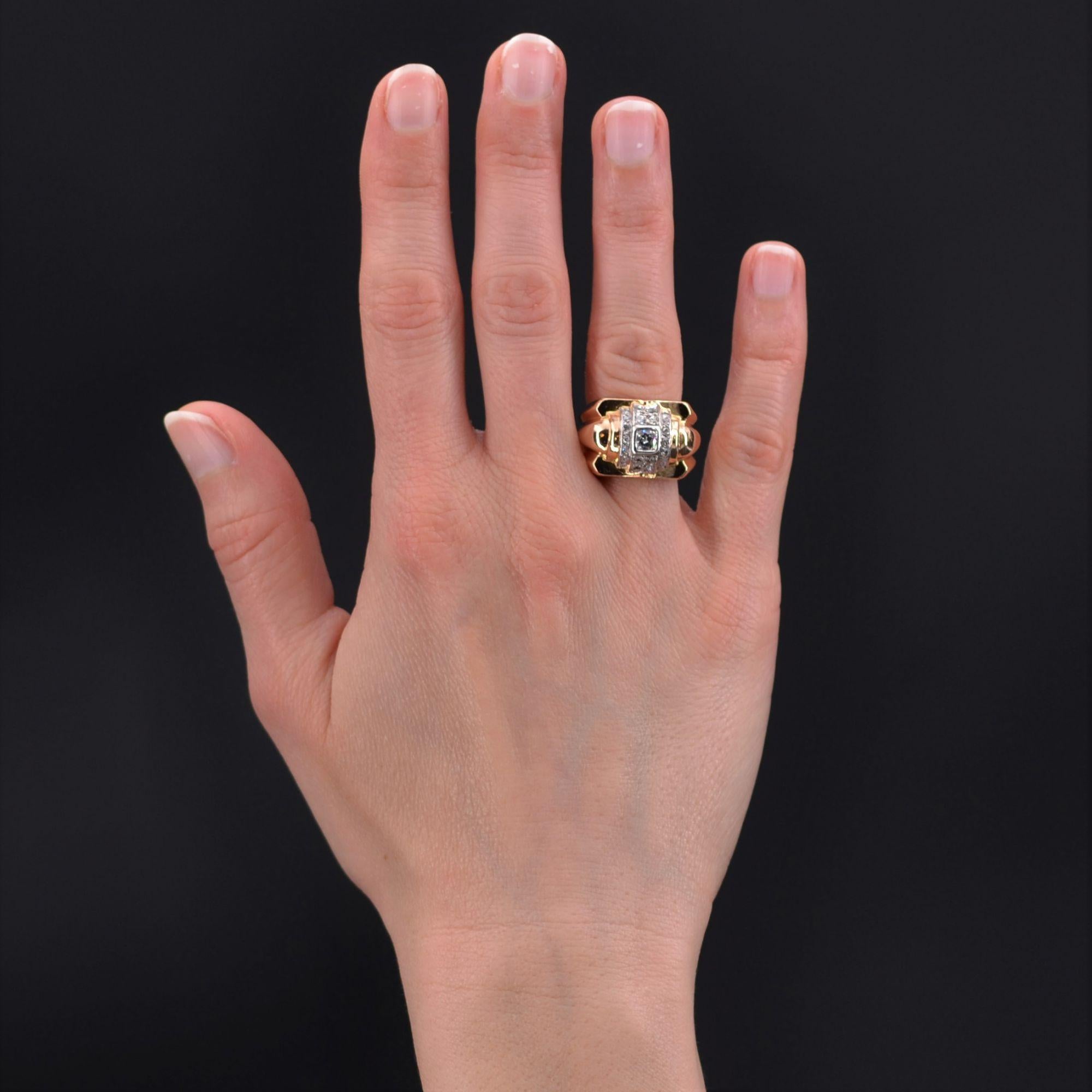 1940s Diamonds 18 Karat Yellow Gold Tank Signet Ring For Sale at 1stDibs