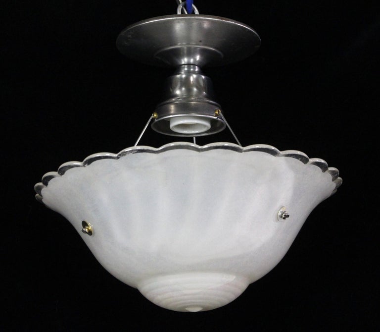 1940s Dish Semi Flush Mount Light Iridescent Fluted Edge Glass For Sale ...