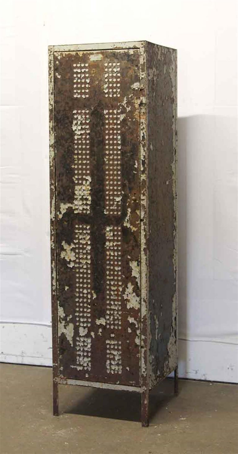 1940s Distressed Paint Brown Steel Locker with Wood Shelves For Sale at ...