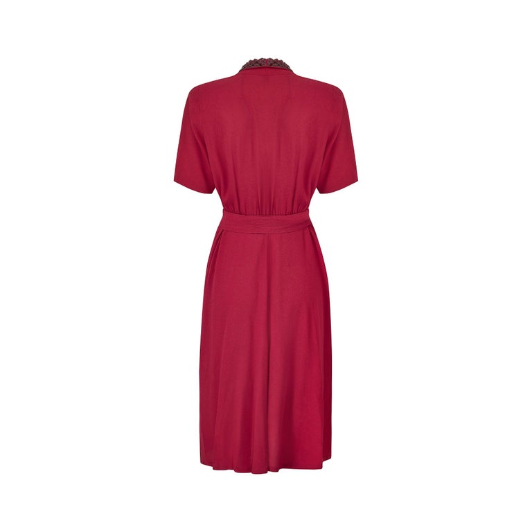 1940s Du Barry Raspberry Sequin Shirtwaister Dress For Sale at 1stDibs