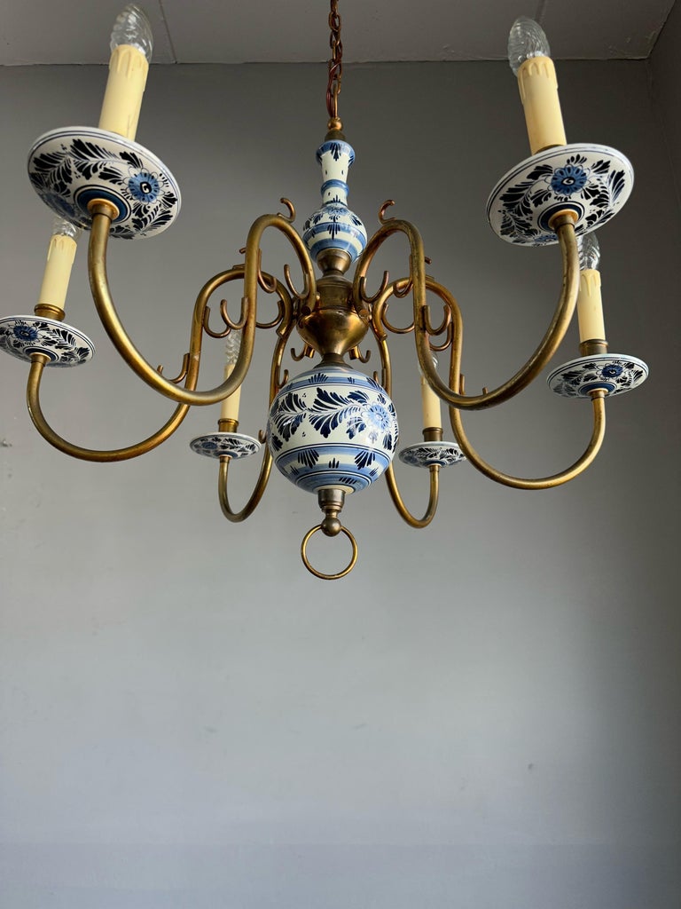 1940s Dutch Brass and Porcelain Hand Painted Delft Blue and White ...