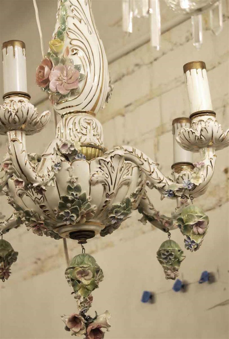 1940s Elegant Five-Arm Italian Floral Porcelain Chandelier For Sale at ...