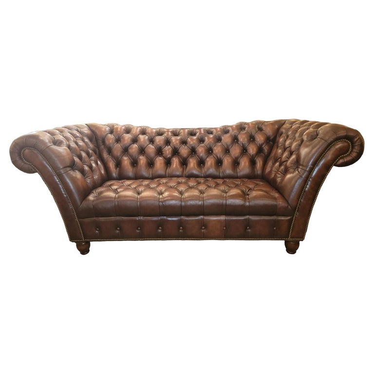 1940s English Midcentury Reverse Camelback Chesterfield Three Seat Tufted Sofa For Sale at 1stDibs