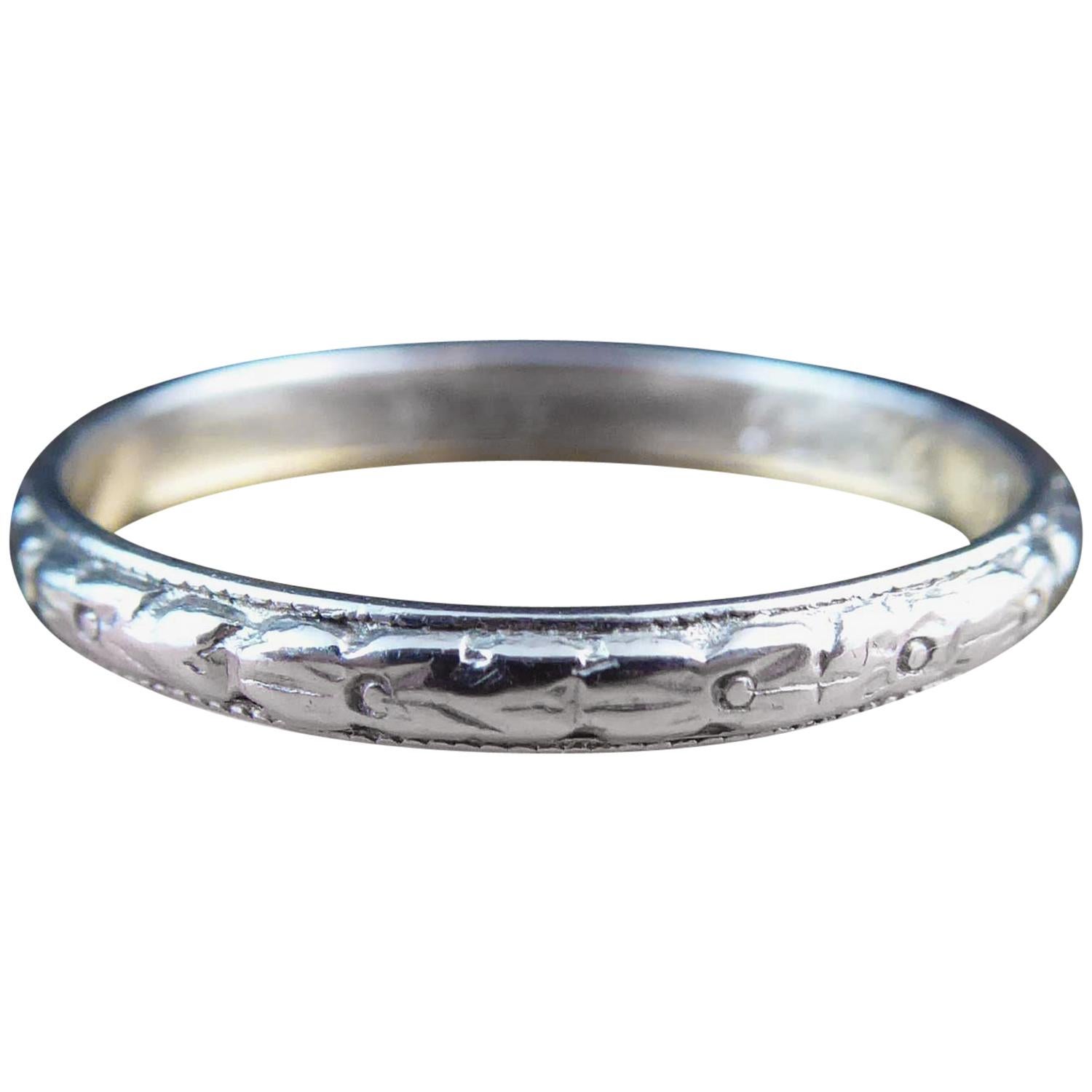 1940s Engraved Platinum Wedding Band with Dedication Initials and Date ...