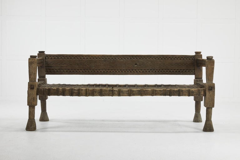 1940s Ethiopian Bench with Woven Leather Seat at 1stDibs