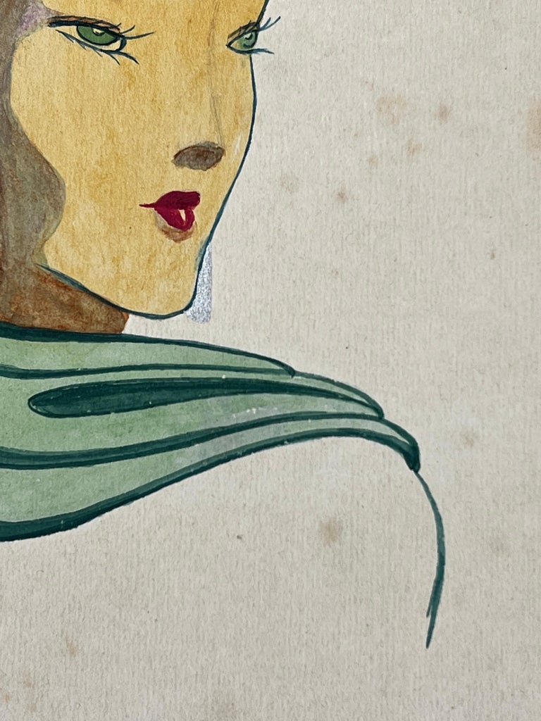 1940's Fashion Illustration, Lady in Beautiful Green Head Scarf For ...