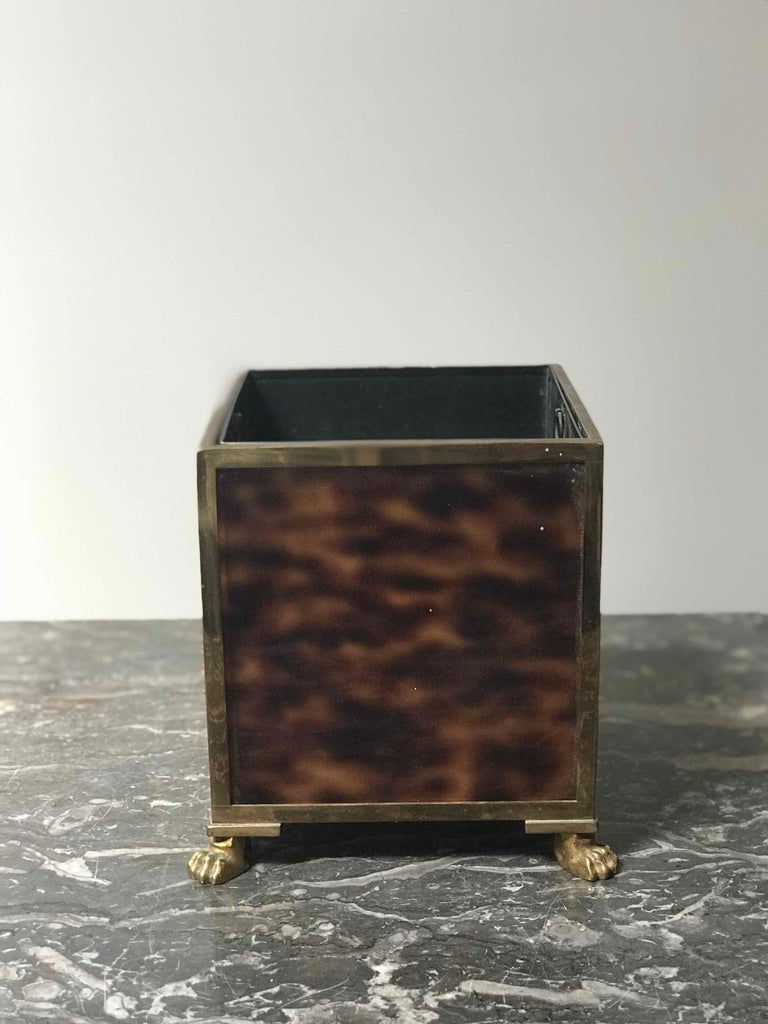 1940s Faux Tortoise Bronze Cube Planter from France. at 1stDibs