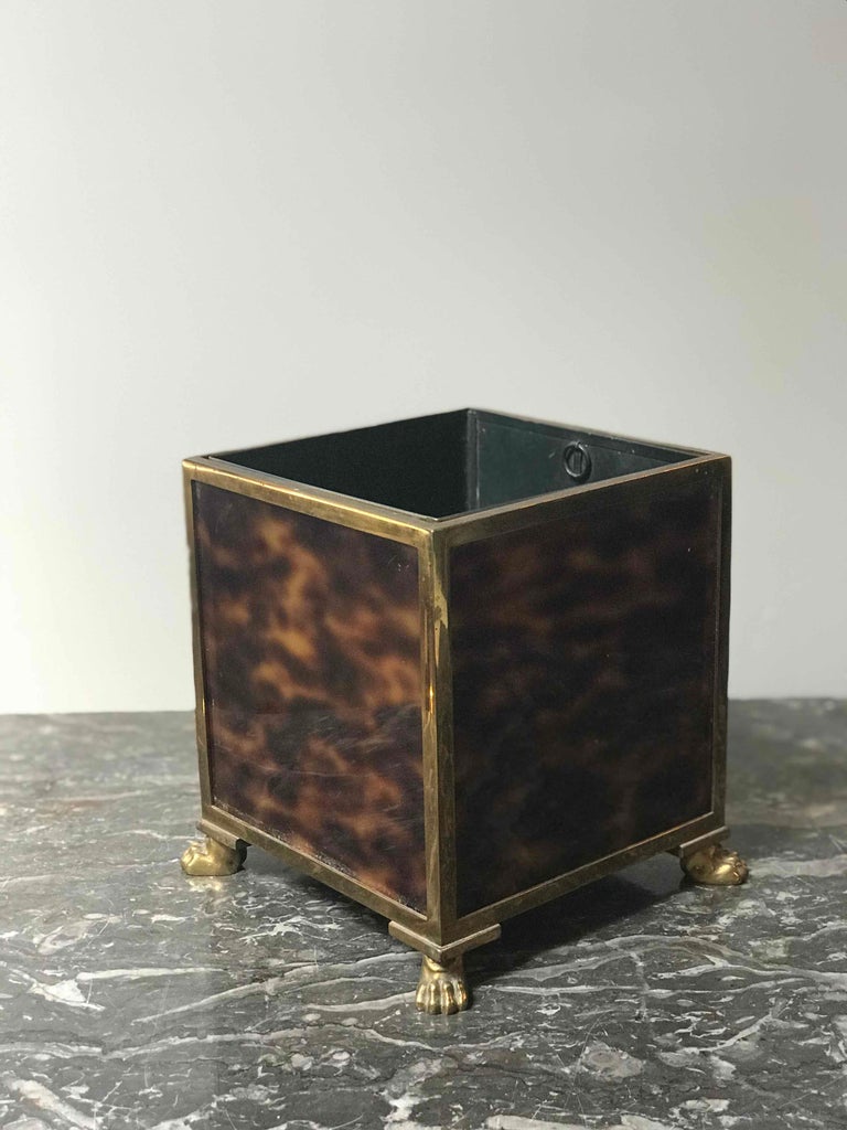 1940s Faux Tortoise Bronze Cube Planter from France. at 1stDibs