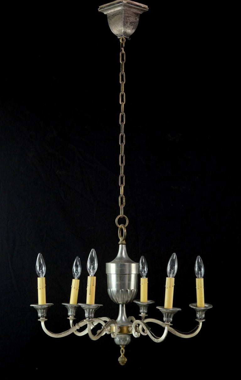 1940s Federal Style 6-Arm Brass Chandelier Nickel Plated with Original ...
