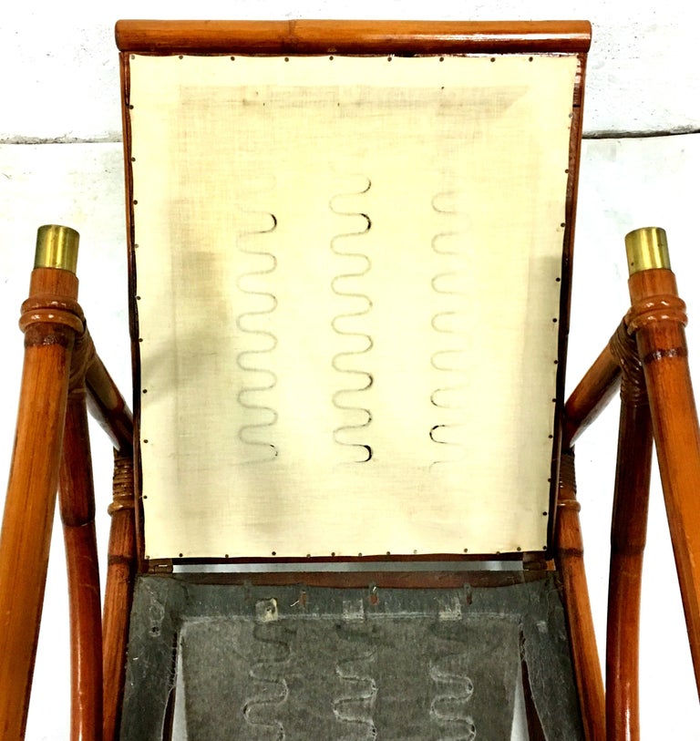 1940s Ficks Reed Campaign Style Rattan Reed, Brass Recliner Armchair ...