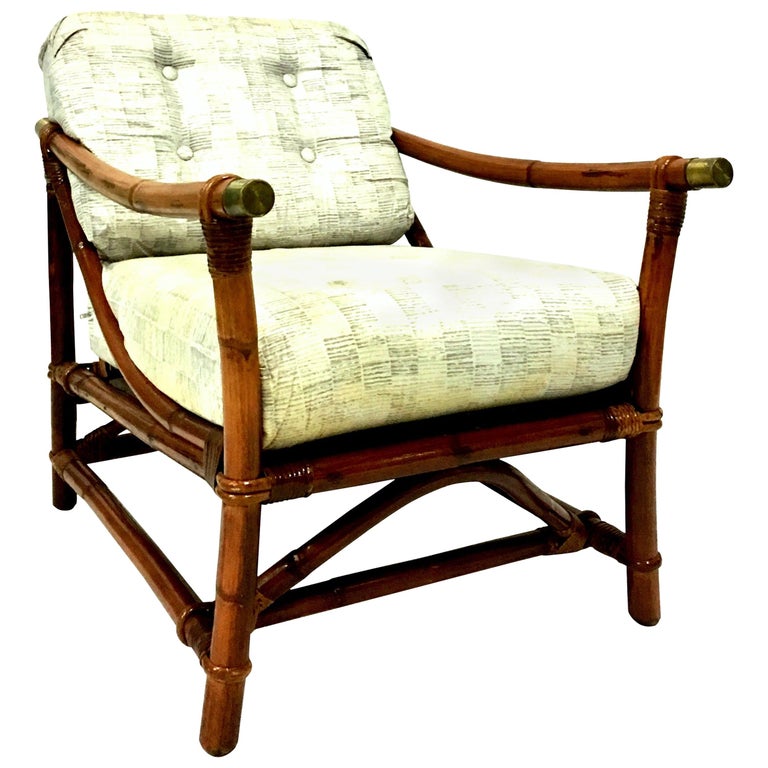 1940s Ficks Reed Campaign Style Rattan Reed, Brass Recliner Armchair ...