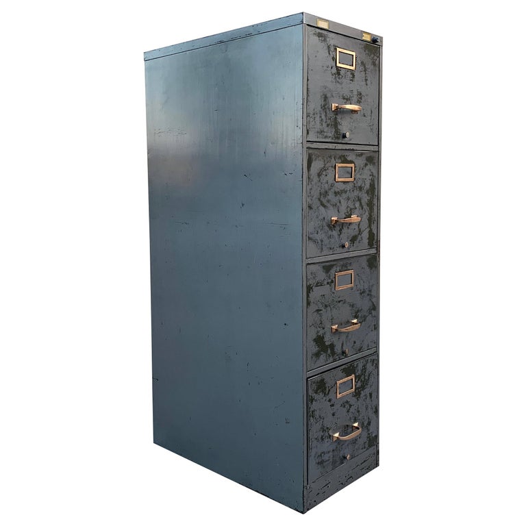 1940s File Cabinet with Distressed Finish, 4-Drawer Tall at 1stDibs