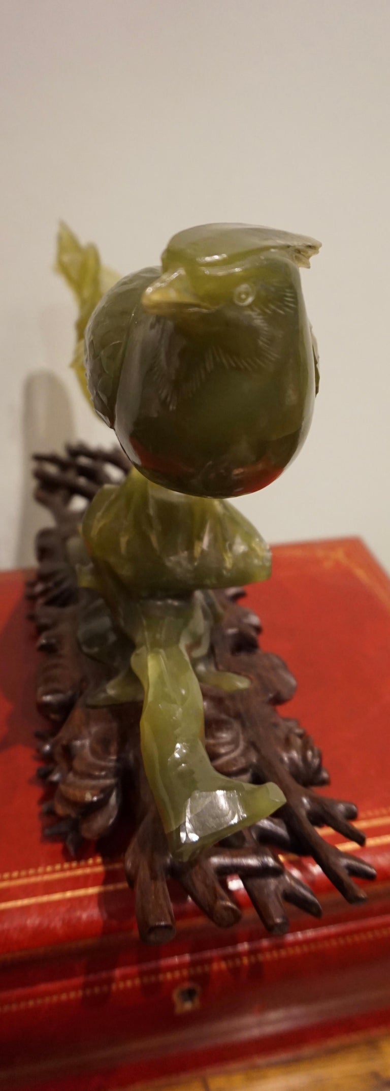 1940s Fine Chinese Serpentine Hand Carved Magpie Bird Sculpture at 1stDibs
