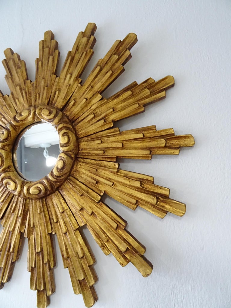 1940s French Big Gold Gilt Sunburst Starburst Mirror For Sale at 1stDibs