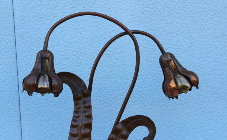 1940's French Copper Flower Table Lamp For Sale at 1stDibs