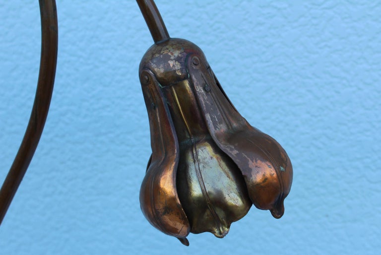 1940's French Copper Flower Table Lamp For Sale at 1stDibs