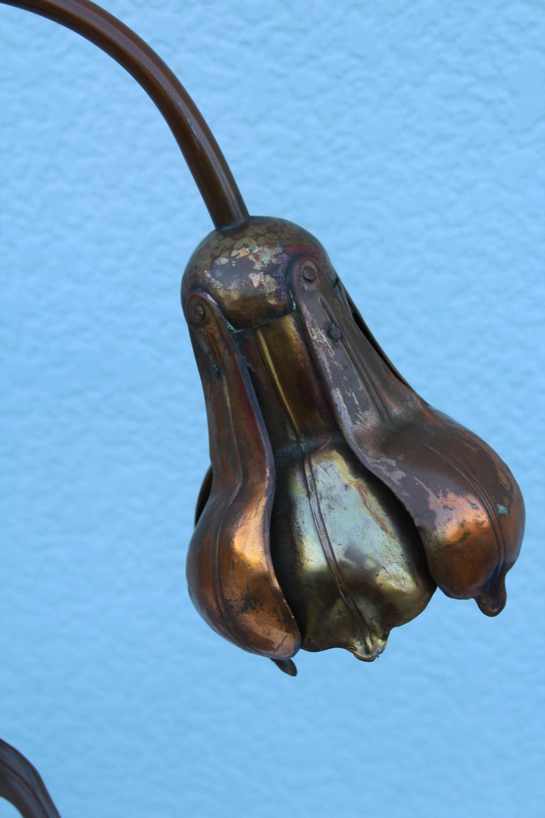1940's French Copper Flower Table Lamp For Sale at 1stDibs