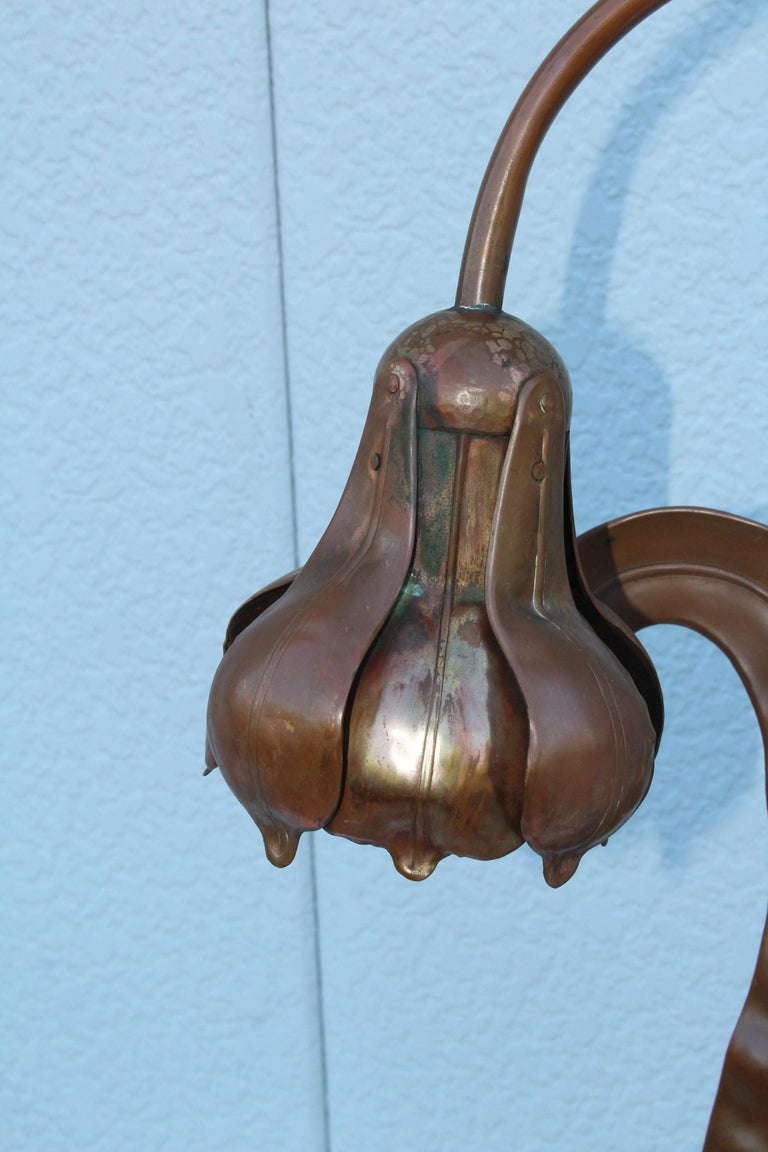 1940's French Copper Flower Table Lamp For Sale at 1stDibs