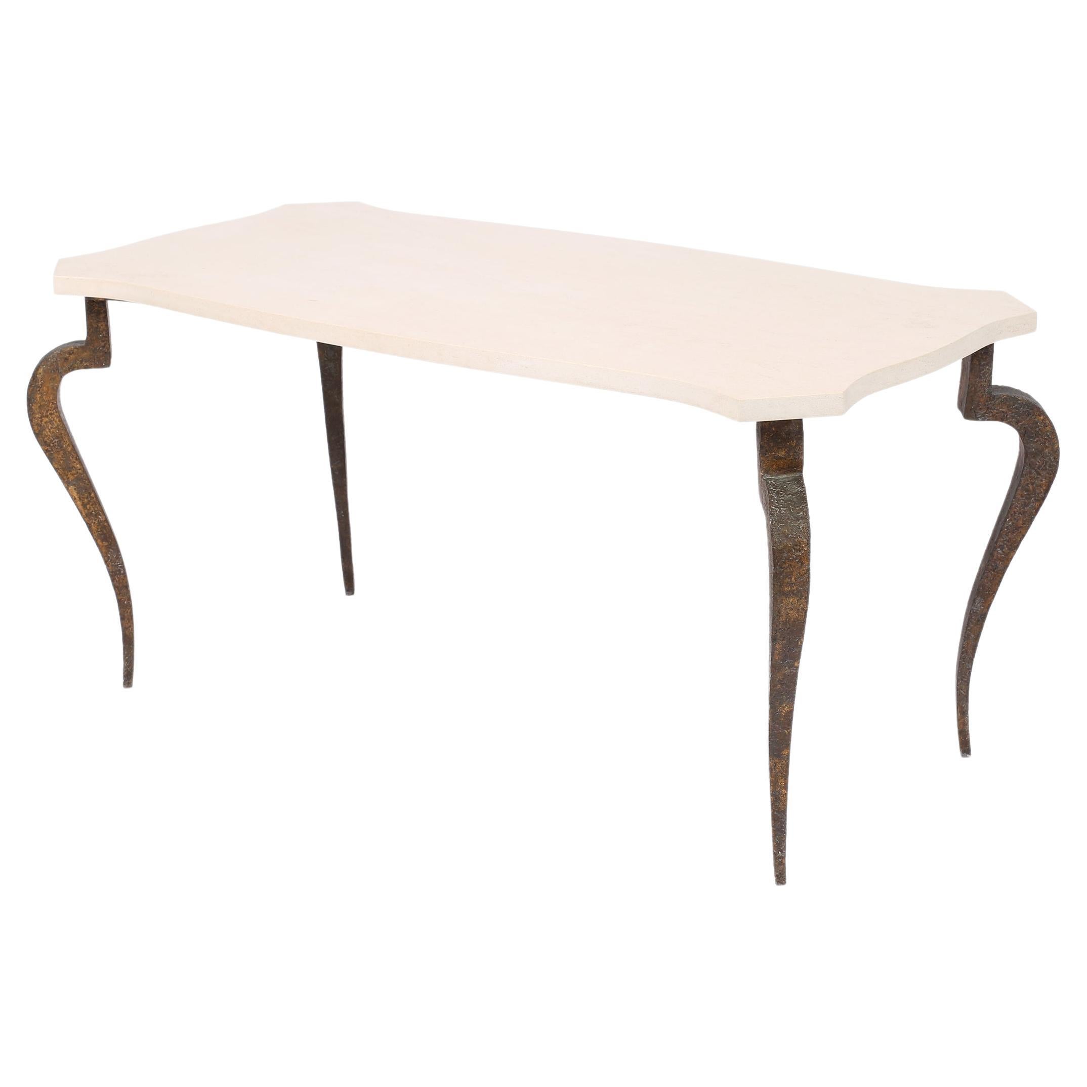 French Vintage Forged Iron and Glass Coffee Table at 1stDibs