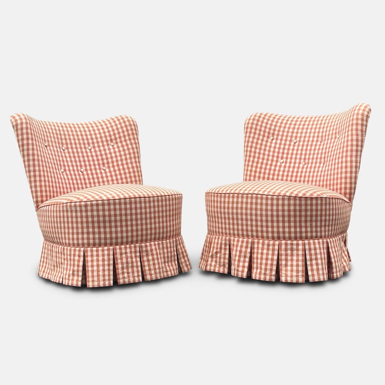 1940s French Gingham Upholstered Chairs For Sale at 1stDibs