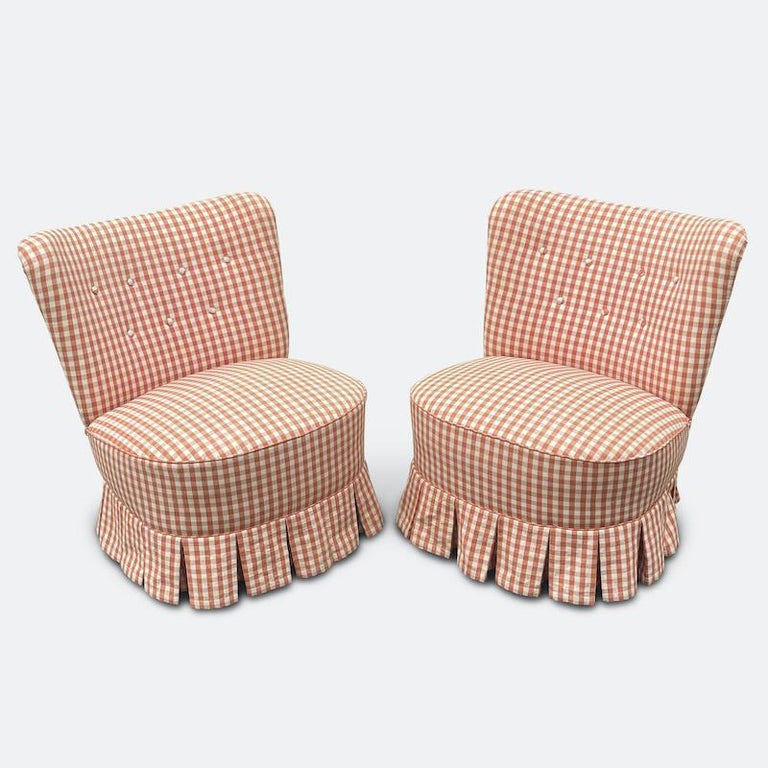 1940s French Gingham Upholstered Chairs For Sale at 1stDibs
