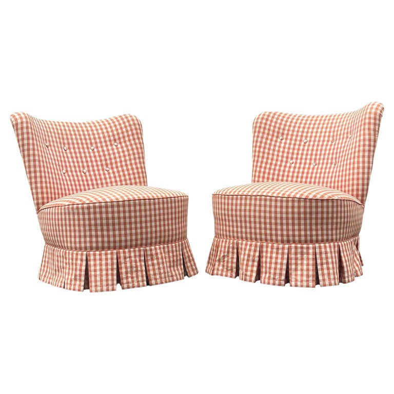 1940s French Gingham Upholstered Chairs For Sale at 1stDibs