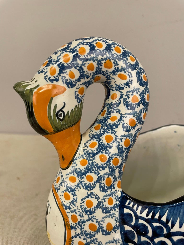 1940's French Henriot Quimper Faience, Swan For Sale at 1stDibs
