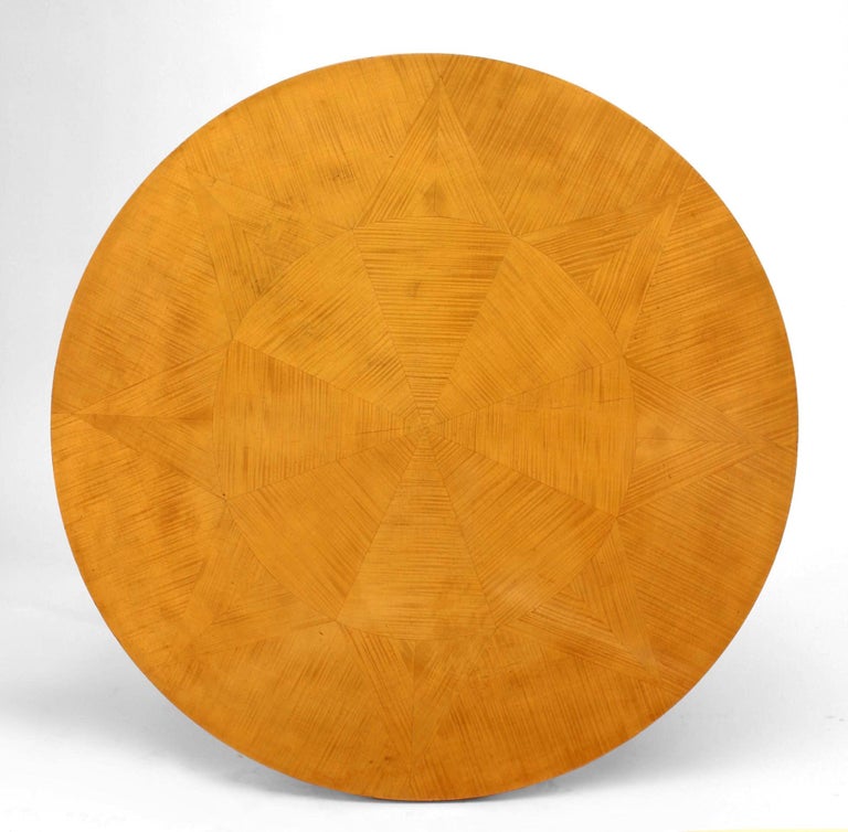 French Mid-Century Maple Sunburst Brass Circular Top Table For Sale at ...