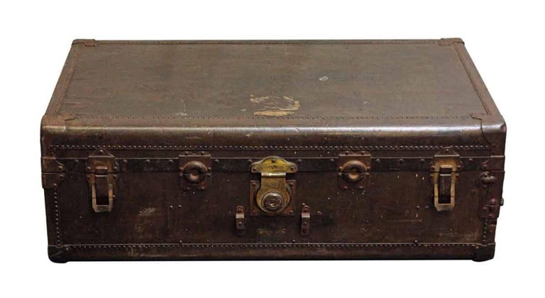 1940s French Large Brown Trunk For Sale at 1stDibs