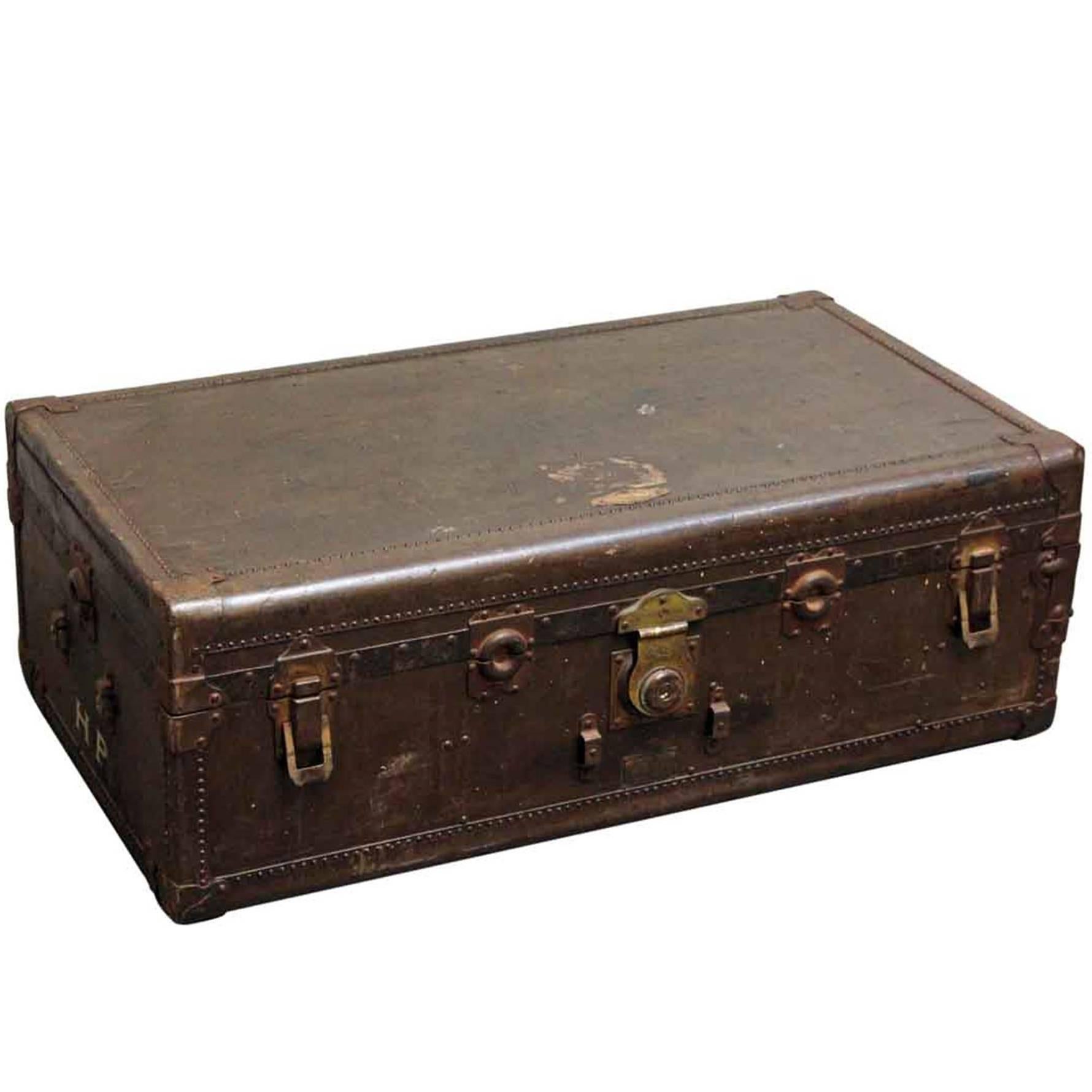 1940s French Large Brown Trunk For Sale at 1stDibs