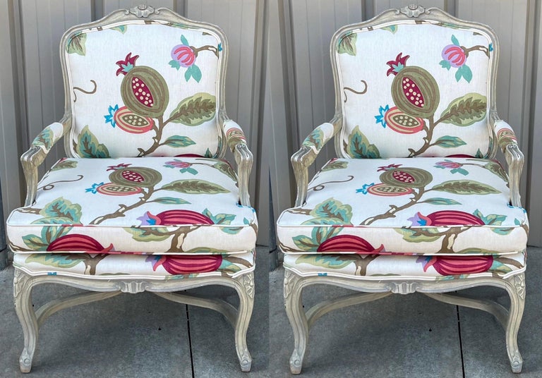 1940s French Louis XV Style Gray Painted Bergere Chairs in Lee Jofa ...