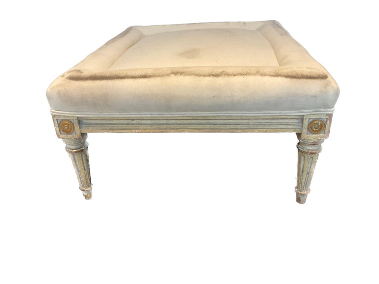 1940s French Louis XVI Carved Wood Large Ottoman For Sale at 1stDibs