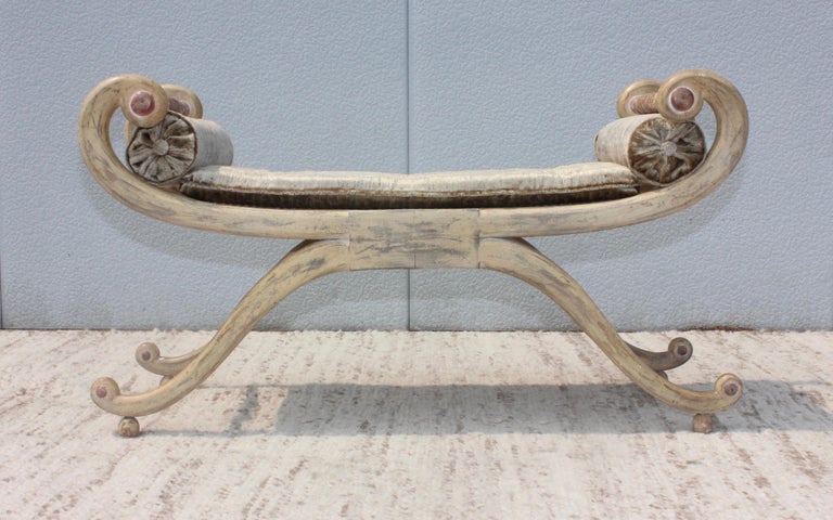 1940s French Scroll Arm Bench at 1stDibs