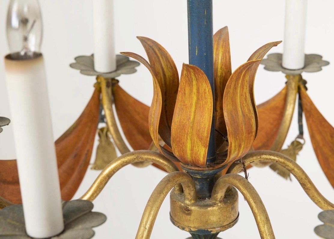 1940s French Tole Draped Swag Chandelier For Sale at 1stDibs