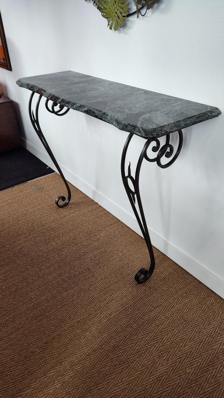 1940's French Wrought Iron and Marble Console with Greenish Patina at ...