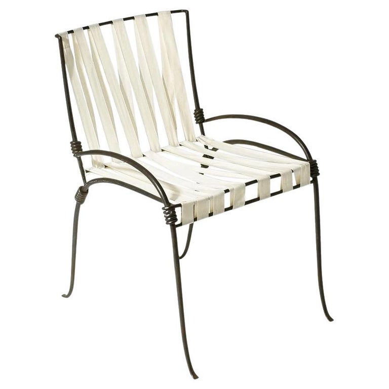 1940s French Wrought Iron Chair Cotton Bunting Tape Upholstery Maison ...