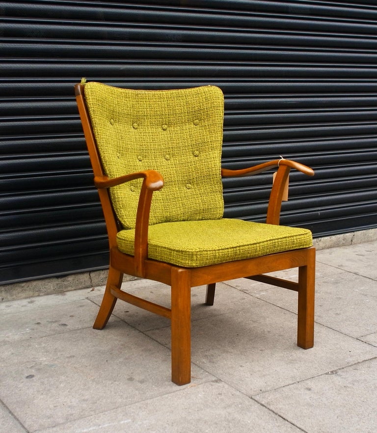 1940s Fritz Hansen Beech Armchair by Soren Hansen Model 1628, Denmark ...