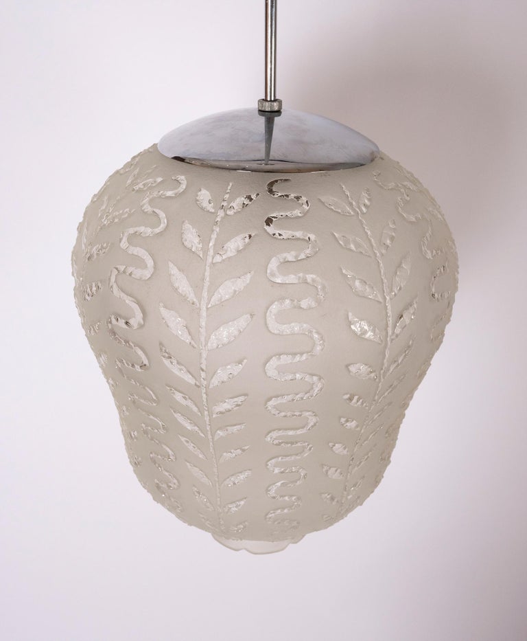 1940s Frosted glass with Relief Decoration Pendant Light For Sale at ...