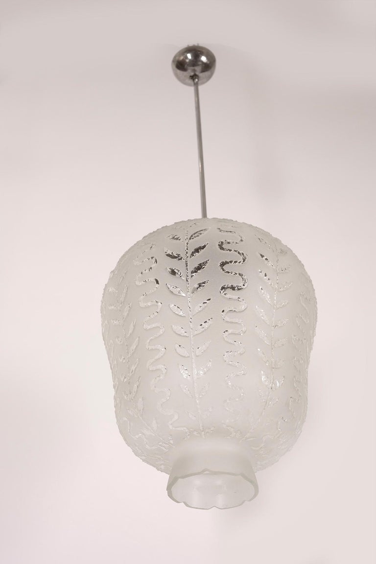 1940s Frosted glass with Relief Decoration Pendant Light For Sale at ...