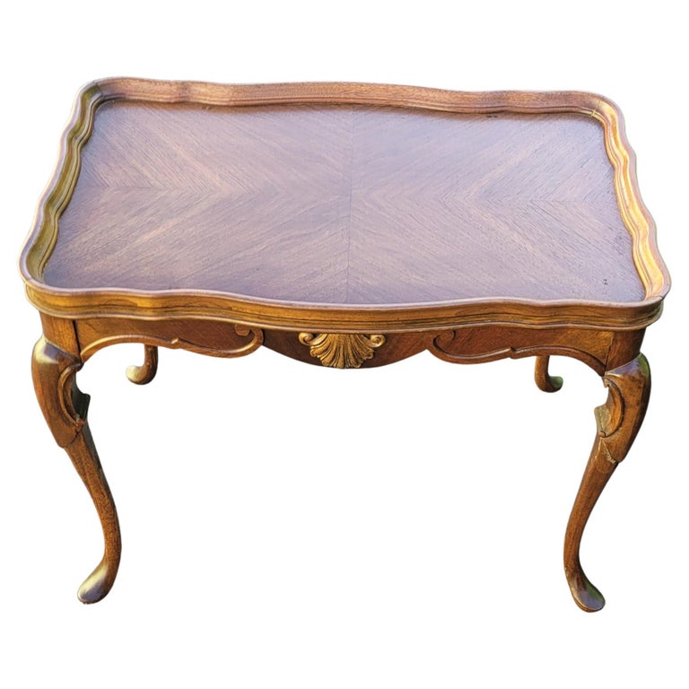 1940s George III Style Carved Rectangular Mahogany Glass Tray Top Side ...
