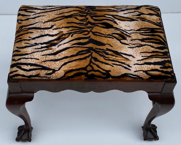 1940s Georgian Style Mahogany Ball and Claw Bench / Ottoman in Tiger ...