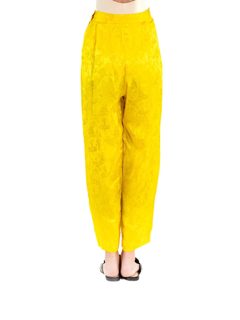 1940S Golden Yellow Silk Jacquard Pajama Pants Bottoms For Sale at 1stDibs