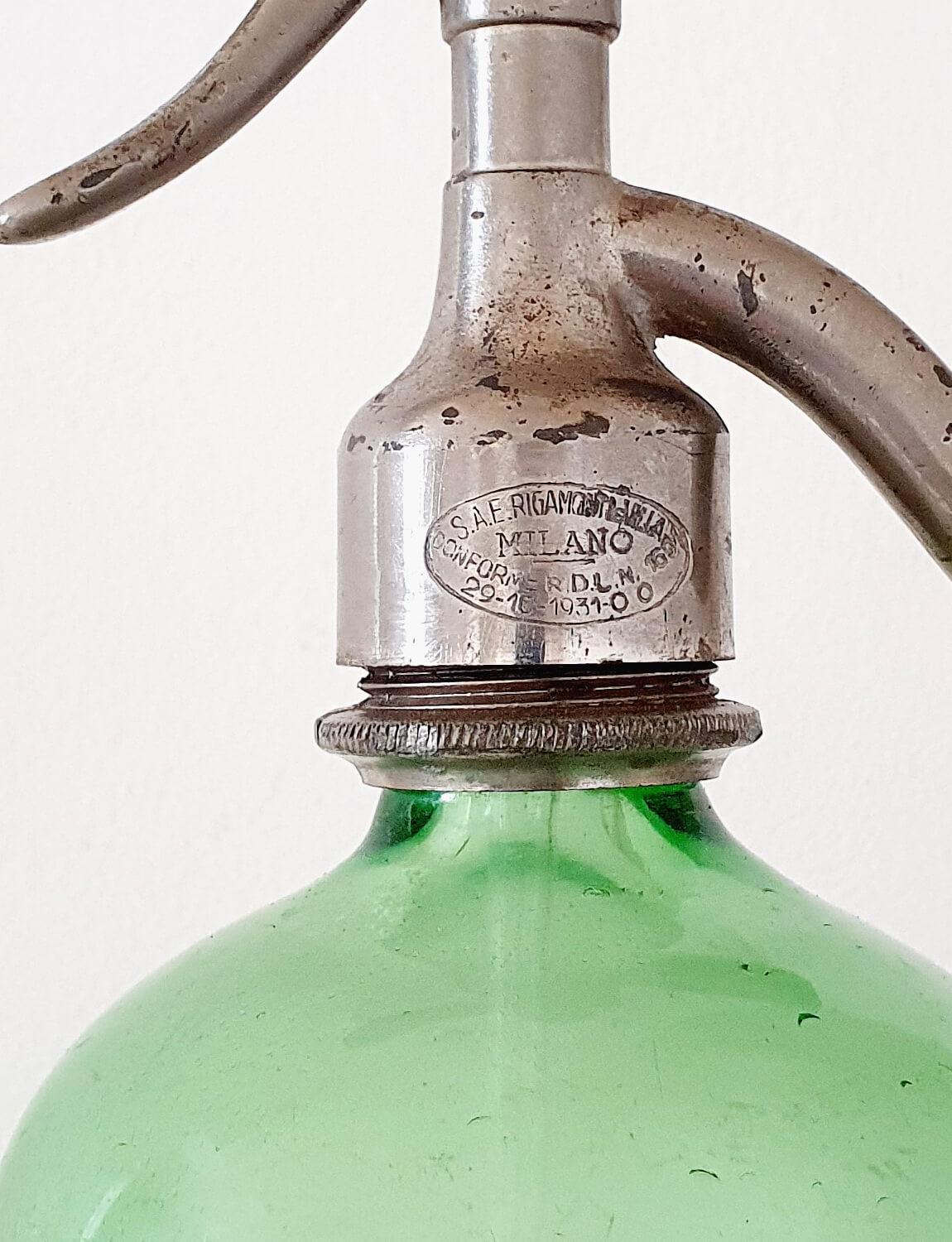 1940s Green Italian Glass Soda Bottle from Lucca For Sale at 1stDibs